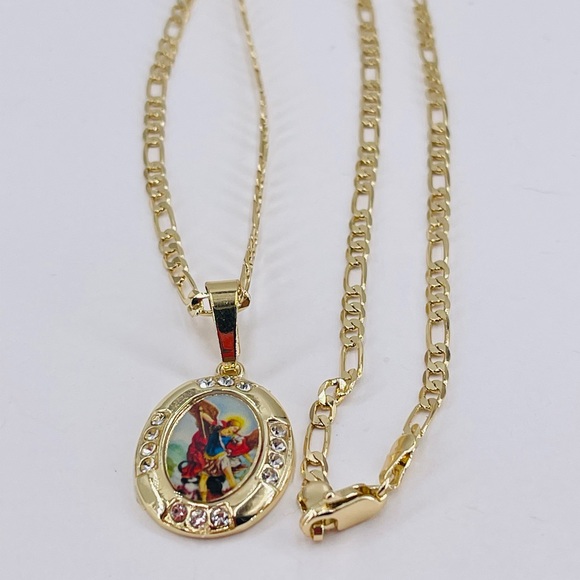 Jewelry | Saint Michael The Archangel And 14k Gold Plated Chain | Poshmark